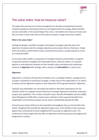 Making sense of value - APM blog series, Michel Thiry | PDF