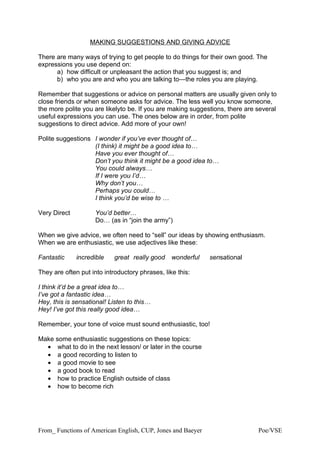 Making suggestion and giving advice | DOC