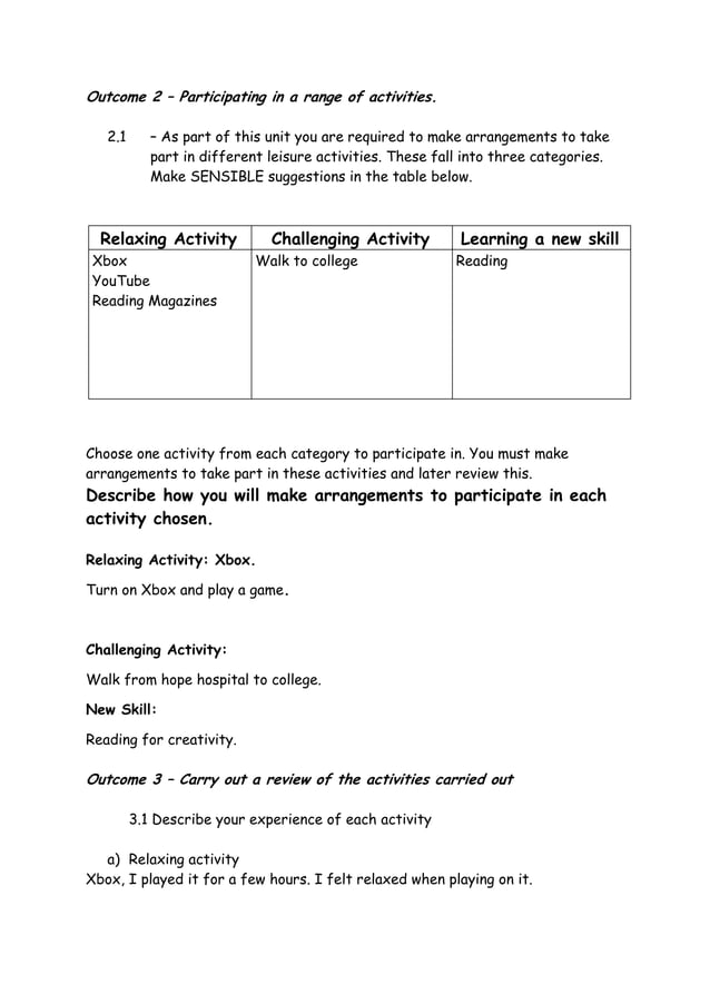 Making the most of leisure time | DOCX | Participant Sports | Fitness ...