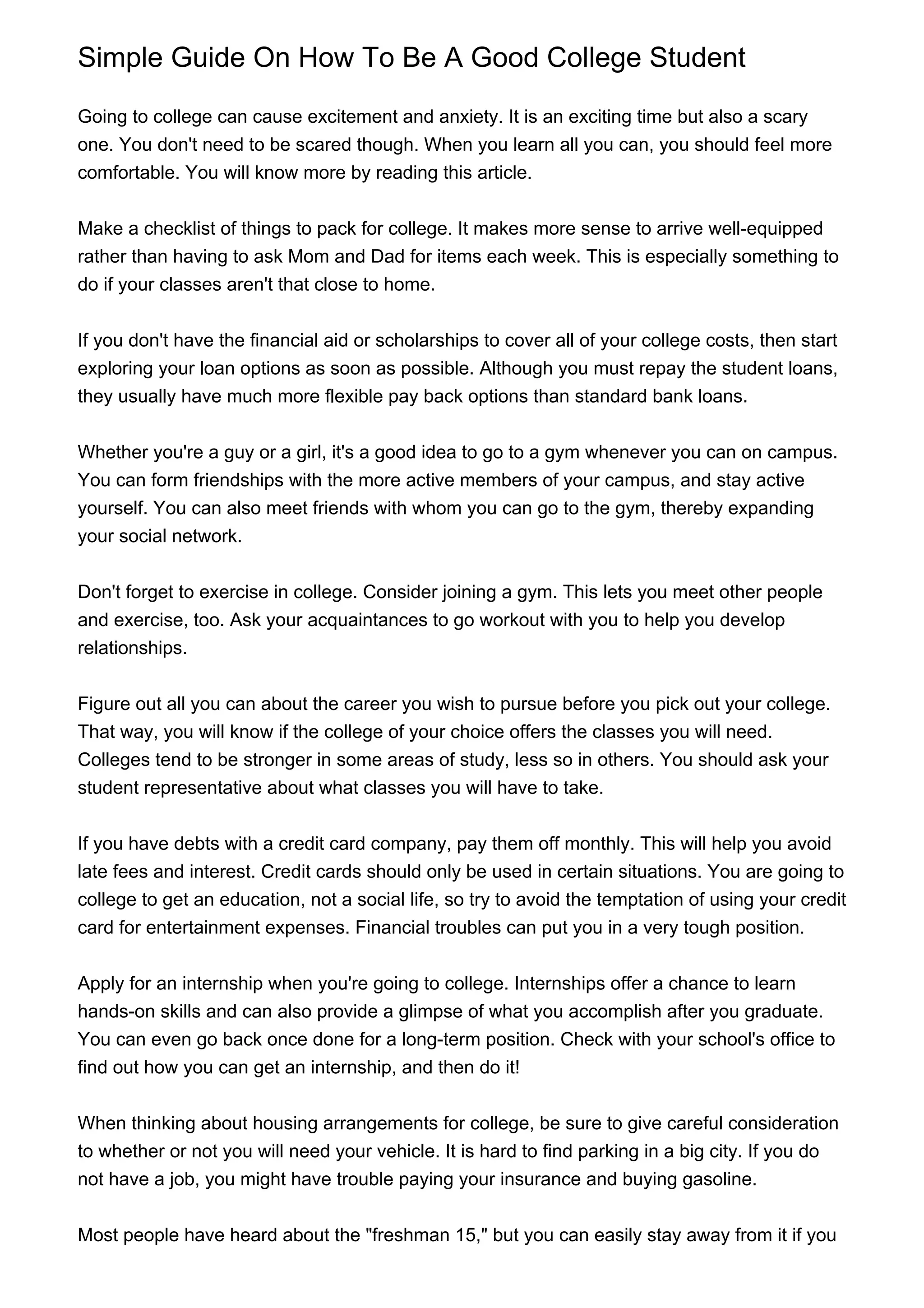 Simple Guide On How To Be A Good College Student | PDF
