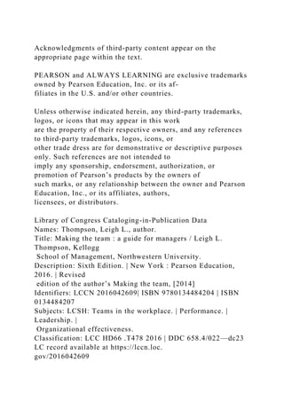 Making the teaM a guide for ManagersS i x t h E d.docx