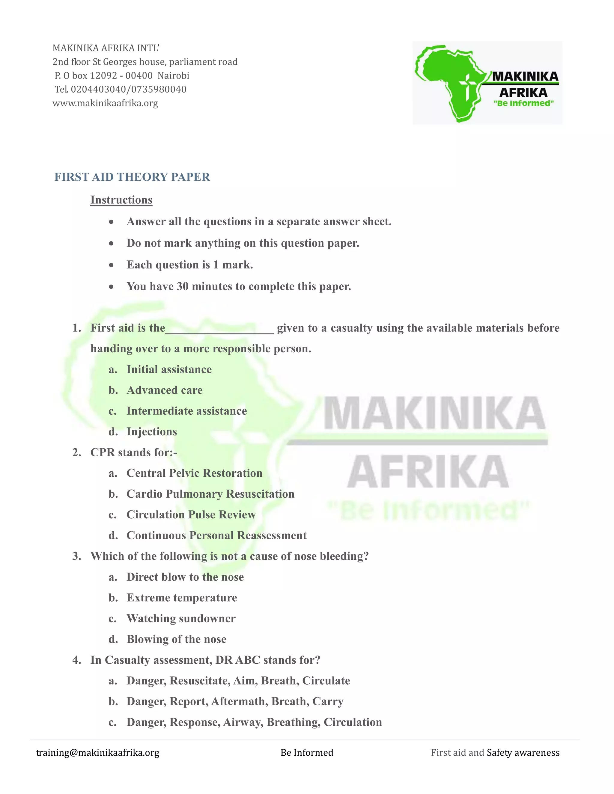 Makinikaa first aid exam | PDF