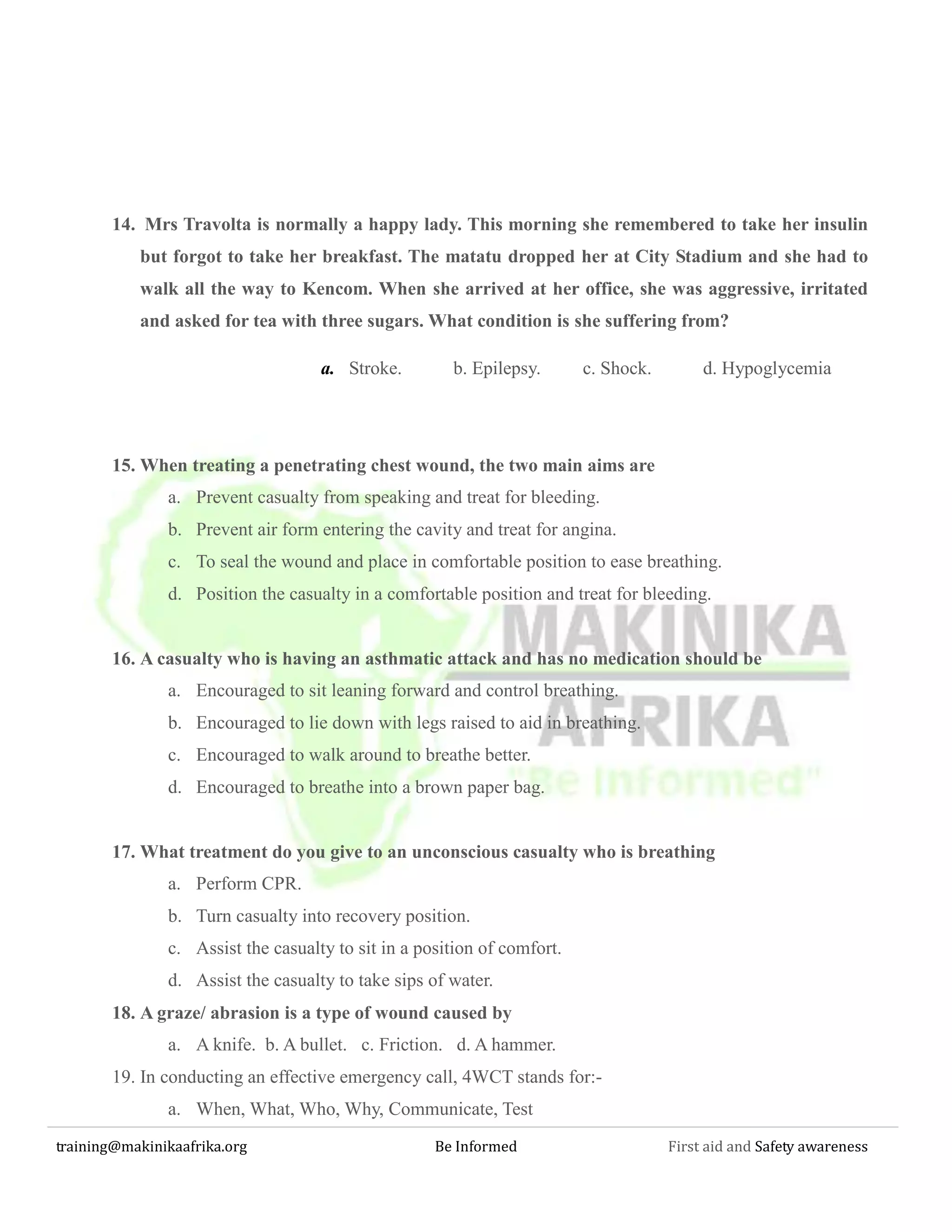 Makinikaa first aid exam | PDF