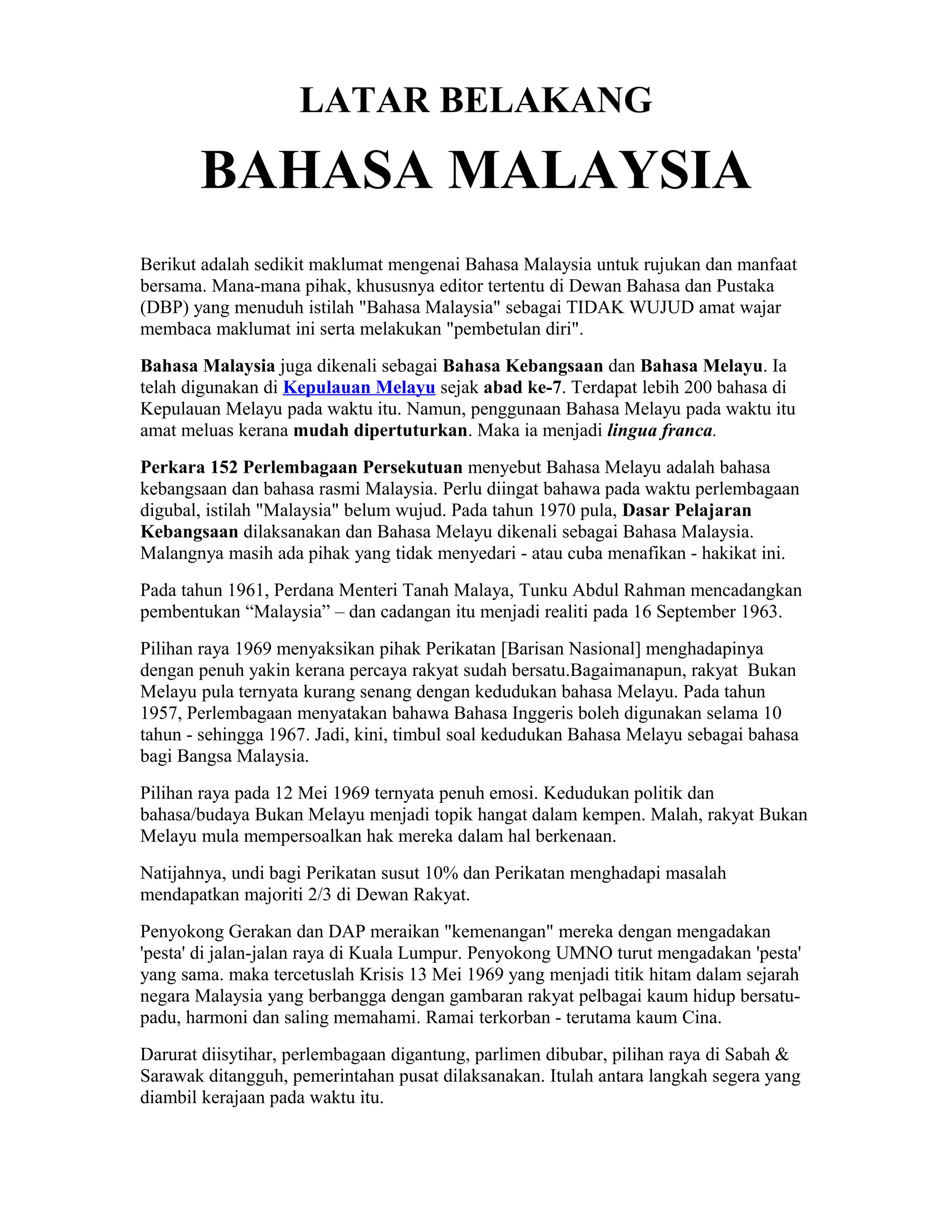 Maklumat bahasa malaysia | DOC