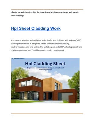 Right WPC and HPL Suppliers in Bangalore for Your Exterior Needs | PDF