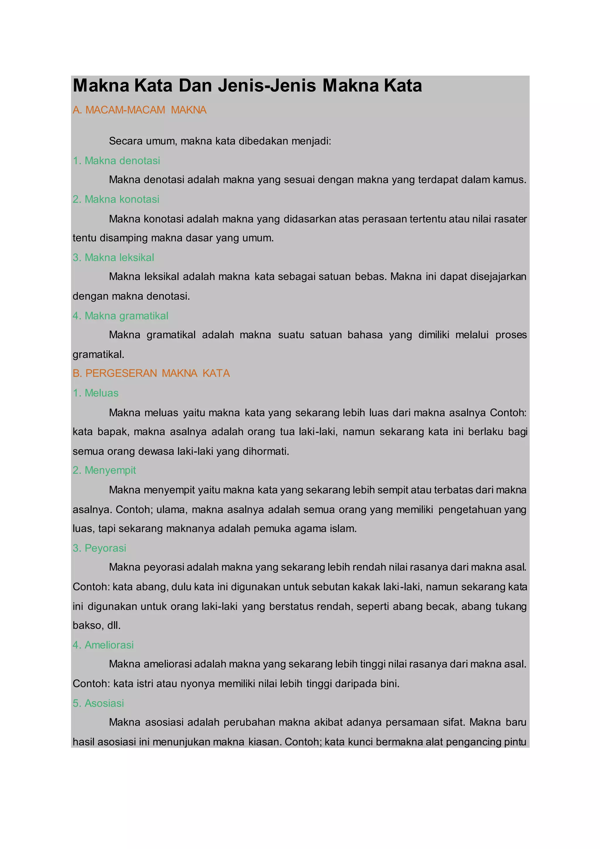 Makna kata dan jenis | DOCX