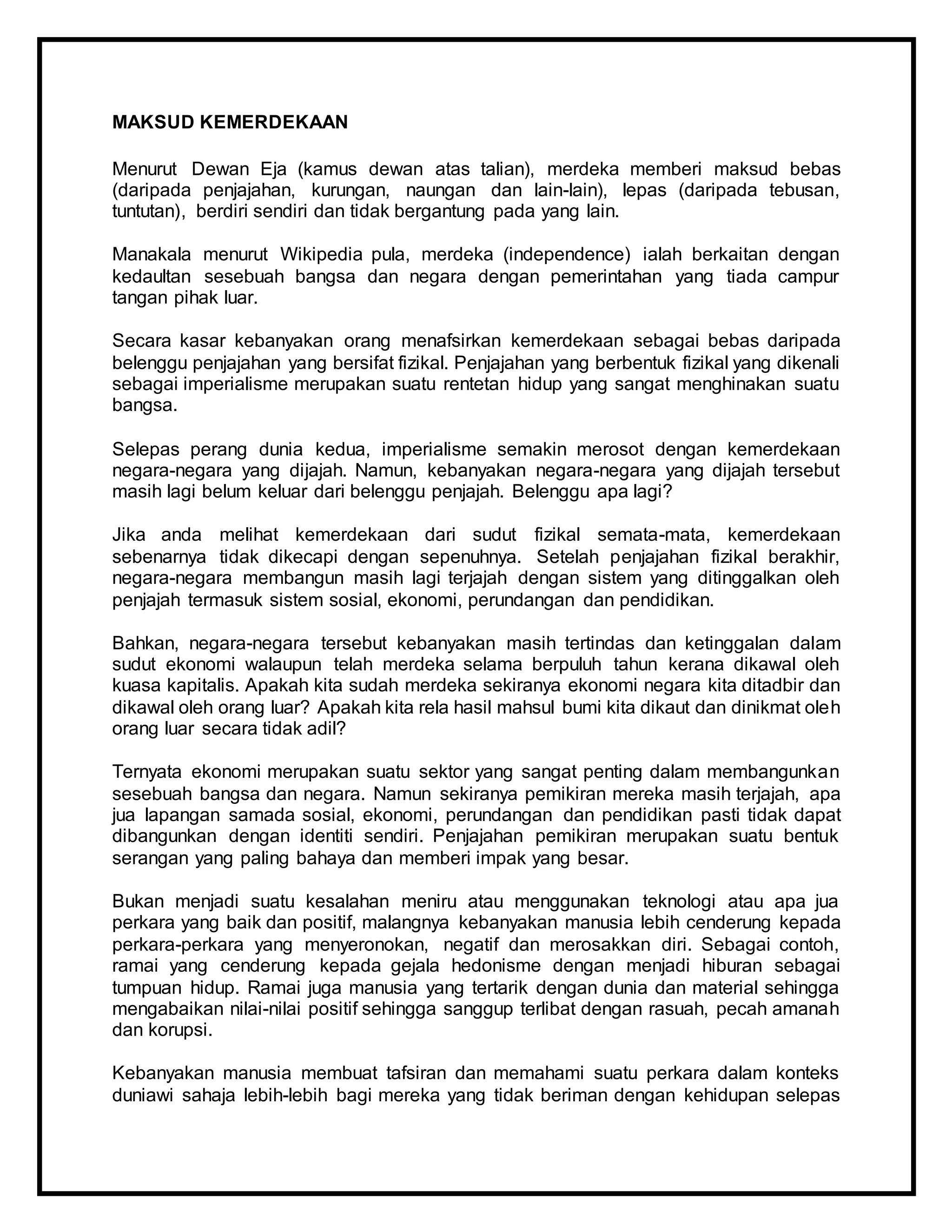 Maksud kemerdekaan | DOCX