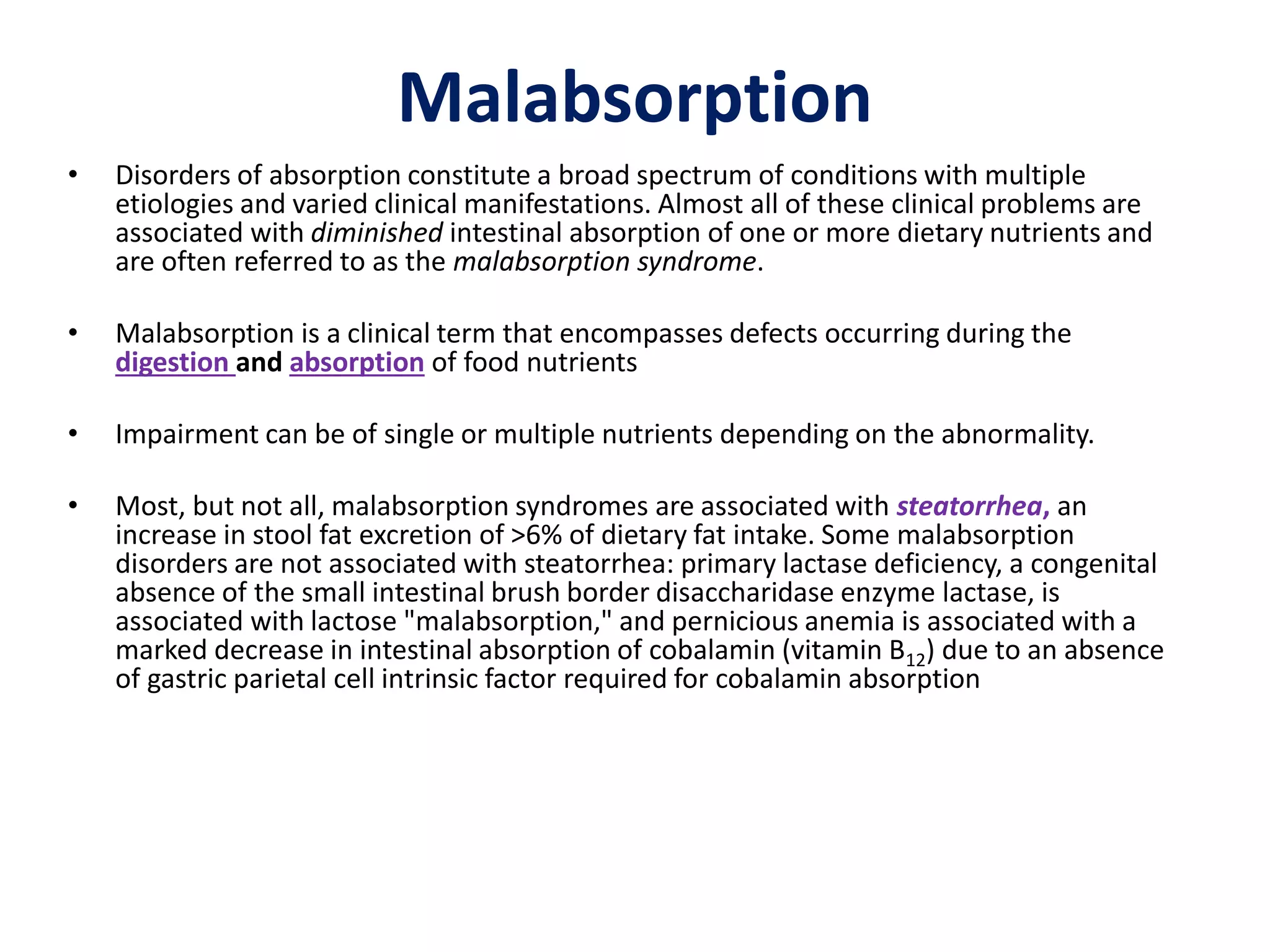 Malabsorption syndrome: pathophysiology and diagnosis. Teaching slides ...