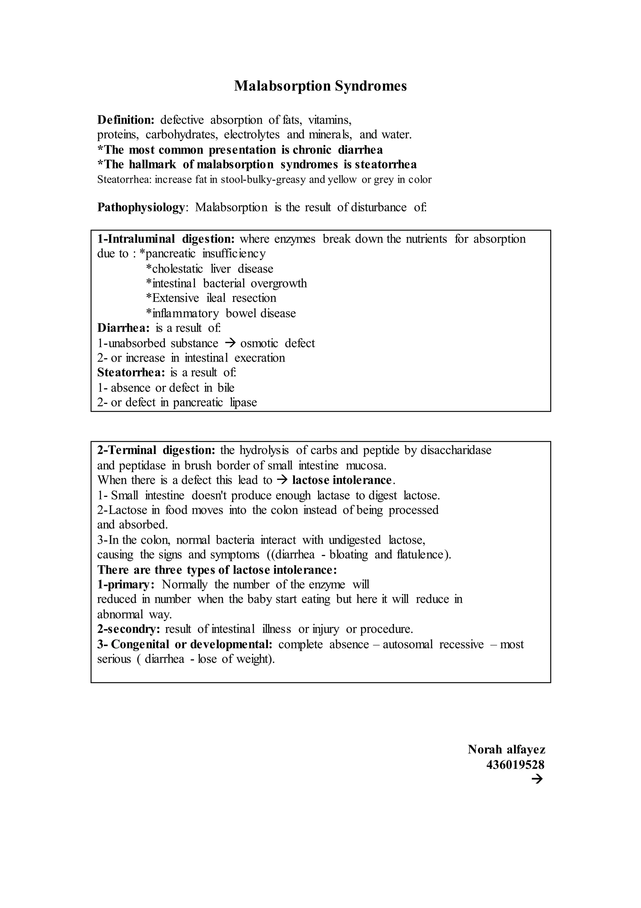 Malabsorption syndromes | DOCX | Digestive Disorders | Diseases and ...