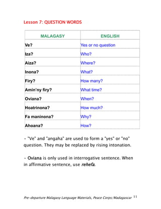 Basic Malagasy Language Course | PDF