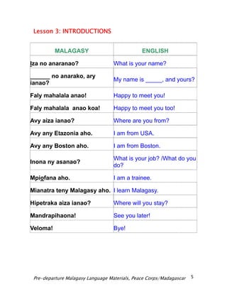 Basic Malagasy Language Course | PDF