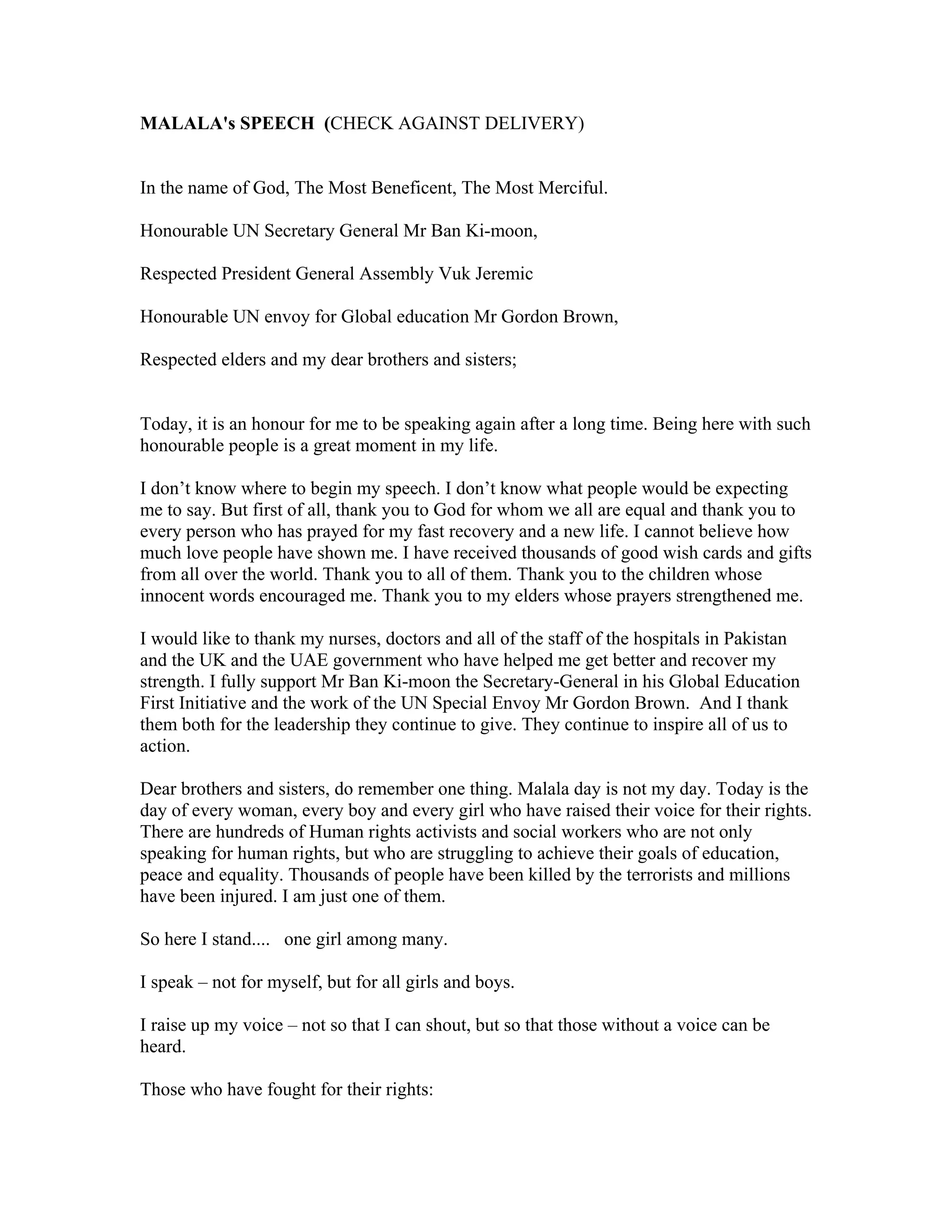 Malala´s Speech | PDF