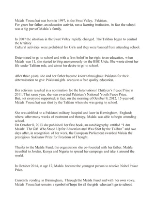 Malala Yousafzai (English) | PDF