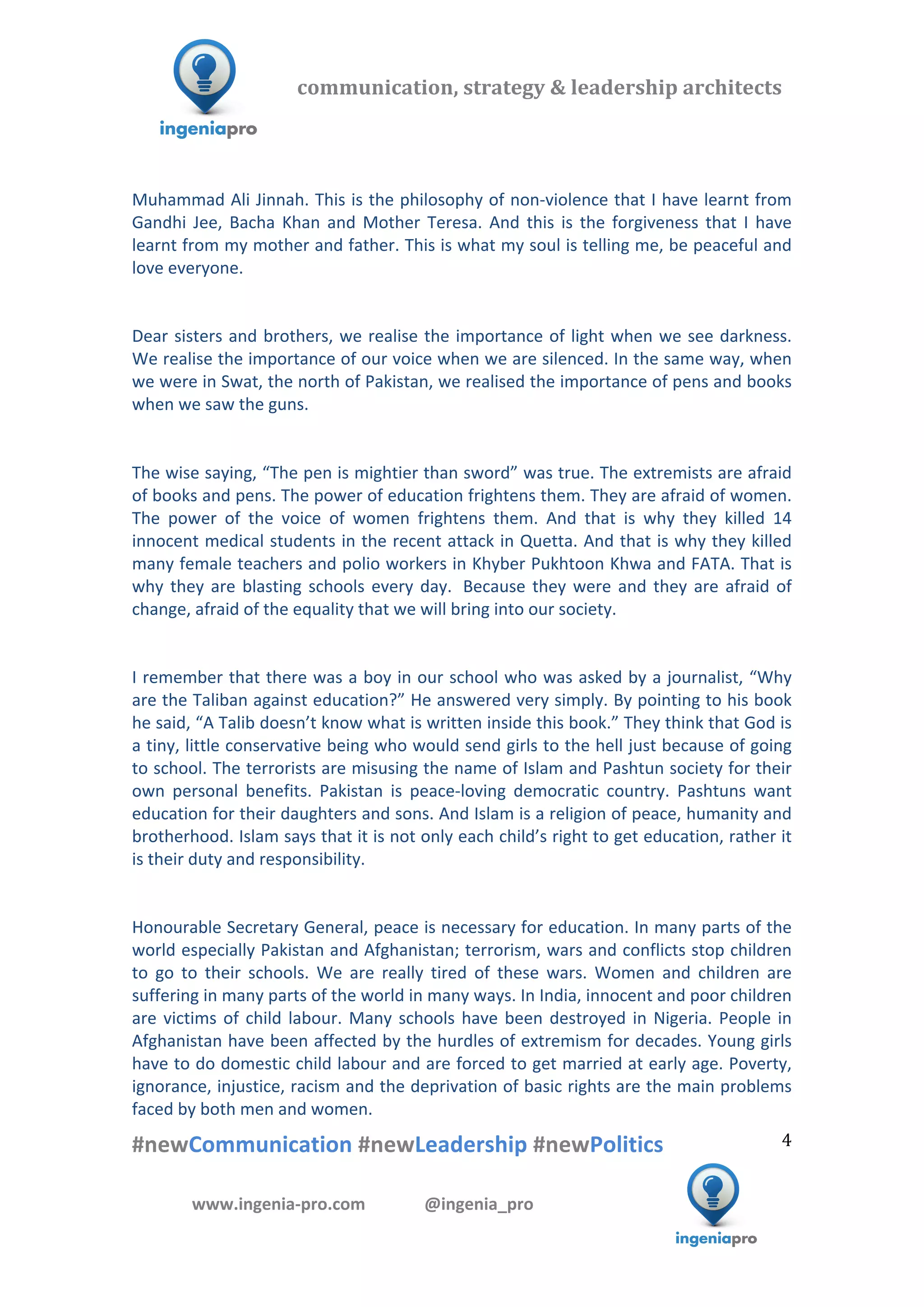 Malala Yousafzai speech at the UN | PDF