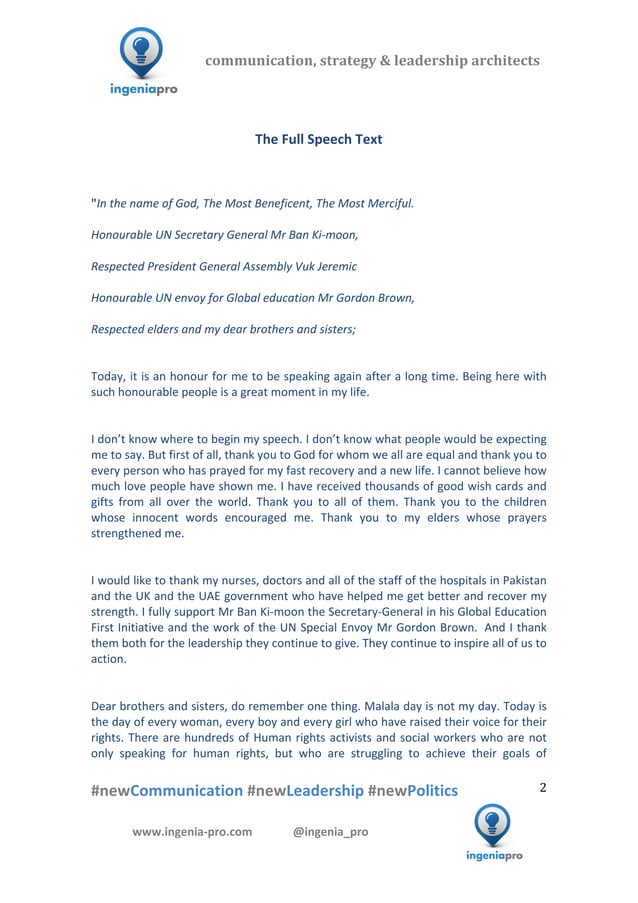 Malala Yousafzai speech at the UN | PDF