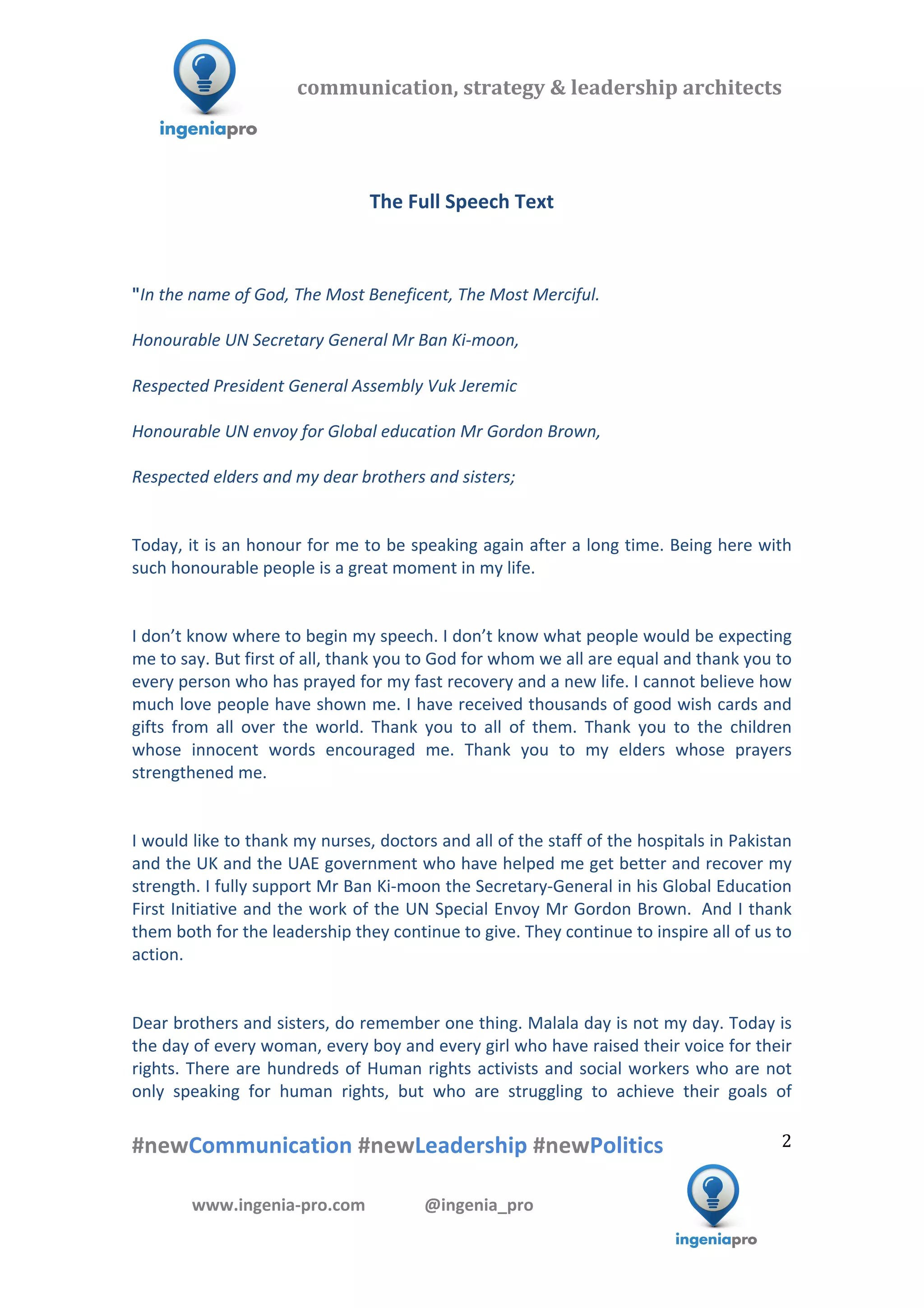 Malala Yousafzai Speech at the UN. | PDF