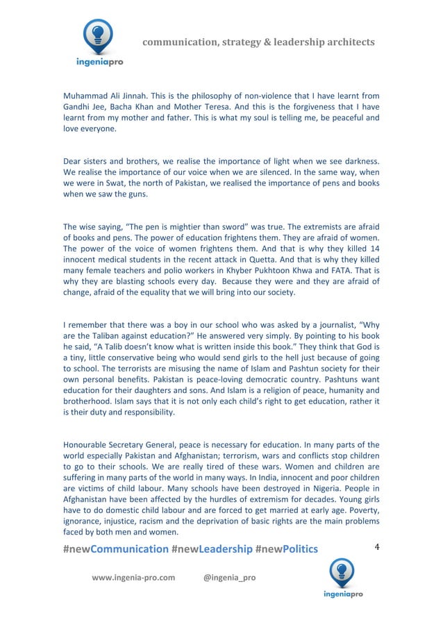 Malala Yousafzai Speech at the UN. | PDF