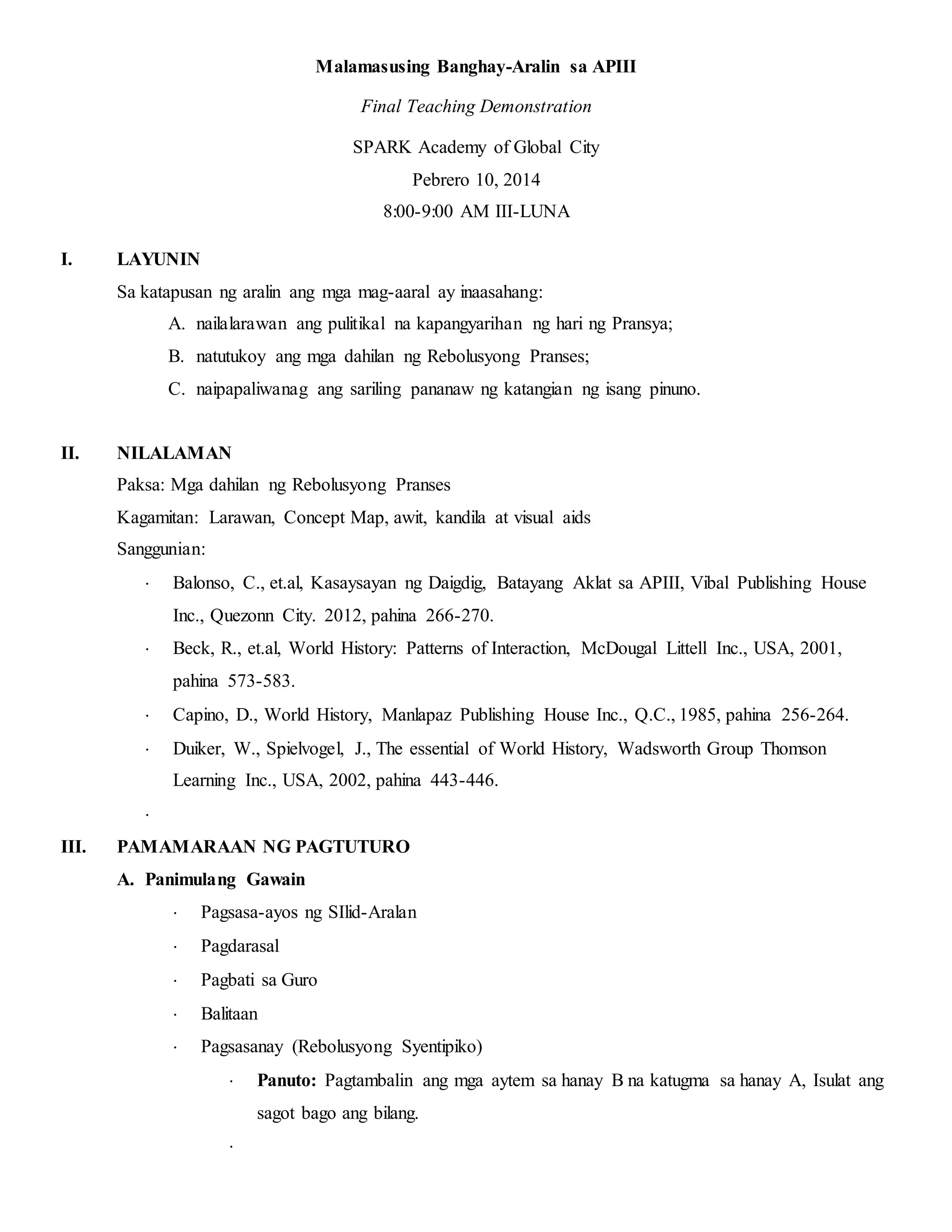 Malamasusing banghay | DOCX