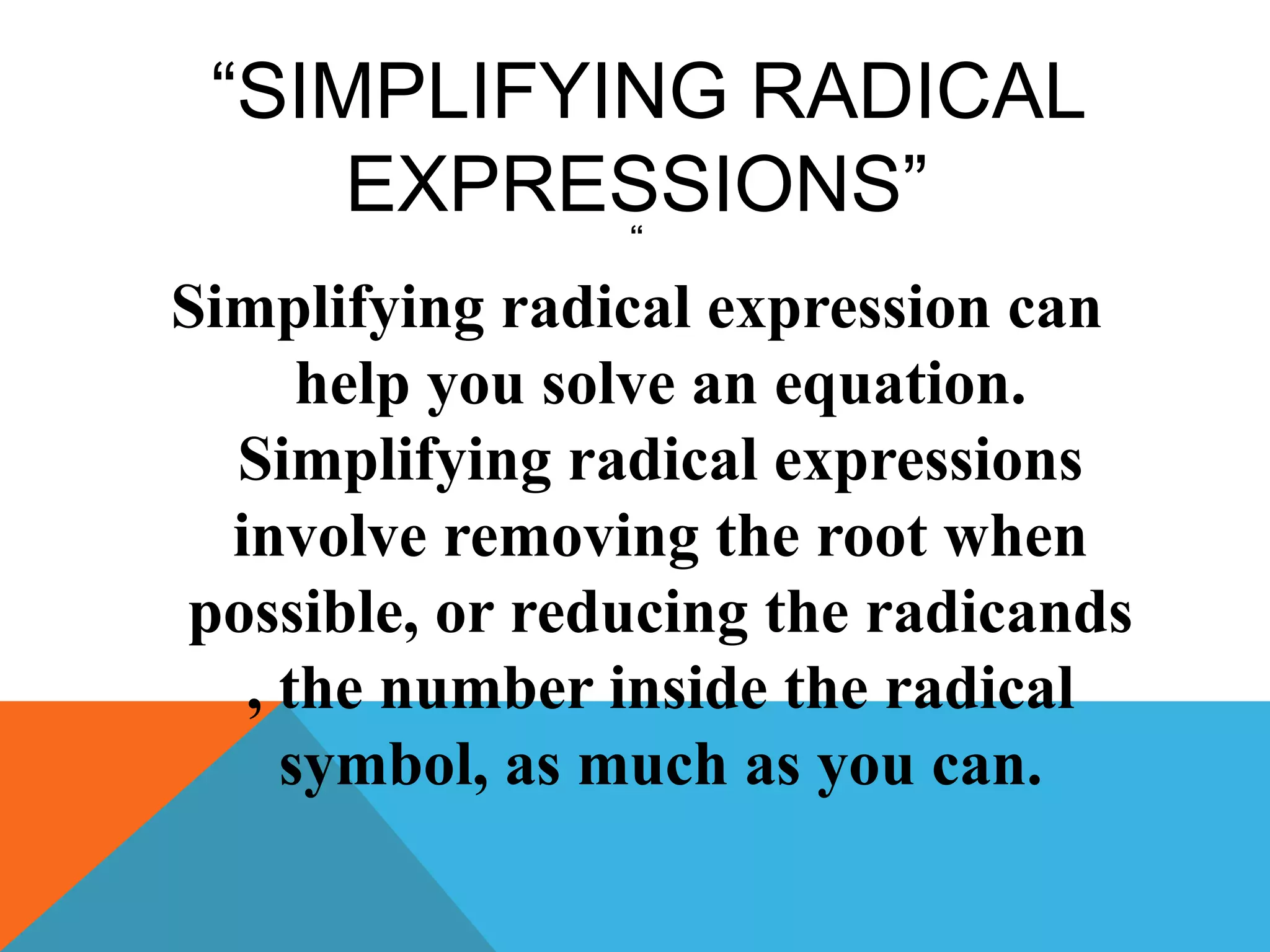 Simplifying Radical Expressions | PPTX