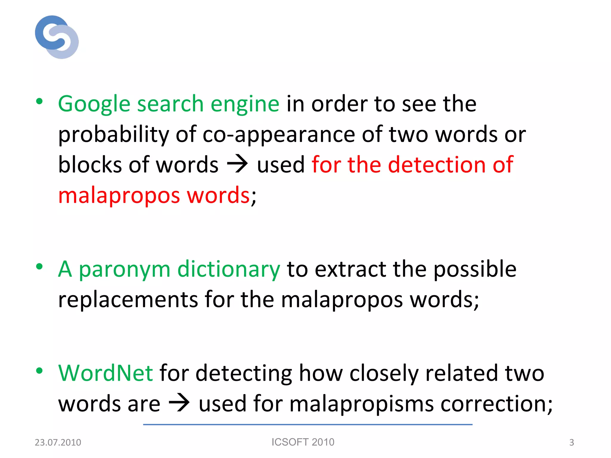 Malapropisms detection and correction prezentarea | PPT