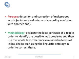 Malapropisms detection and correction prezentarea | PPT