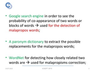 Malapropisms detection and correction prezentarea | PPT