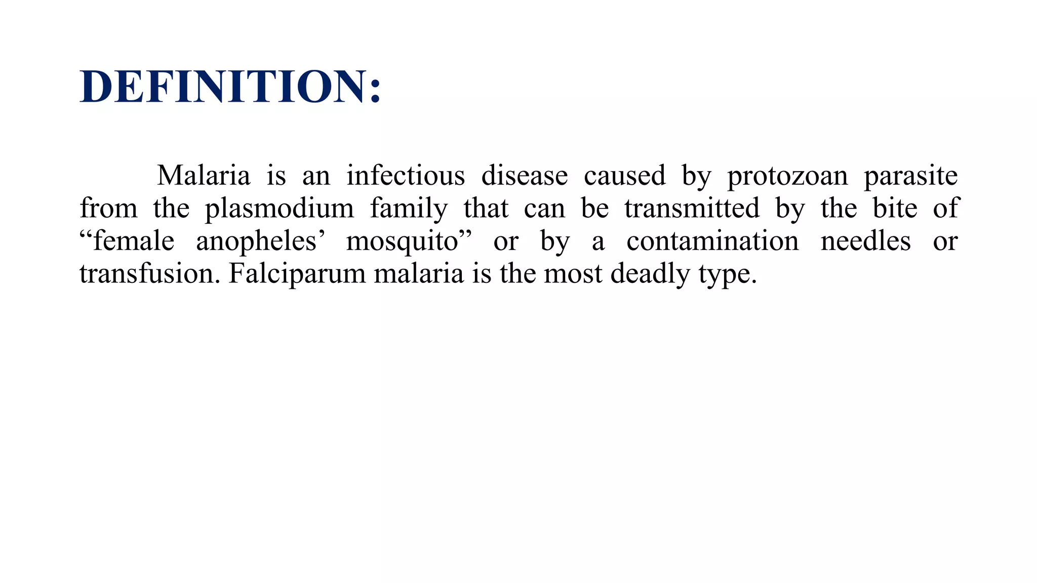 Pathophysiology and management of Malaria | PPTX