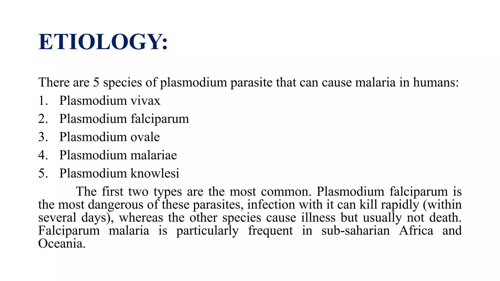 Pathophysiology and management of Malaria | PPTX
