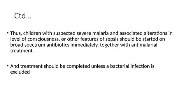 Malaria( introduction, treatment an complications of malaria) | PPT