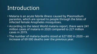 Malaria, pathogenicity, transmission, clinical features, indices ...