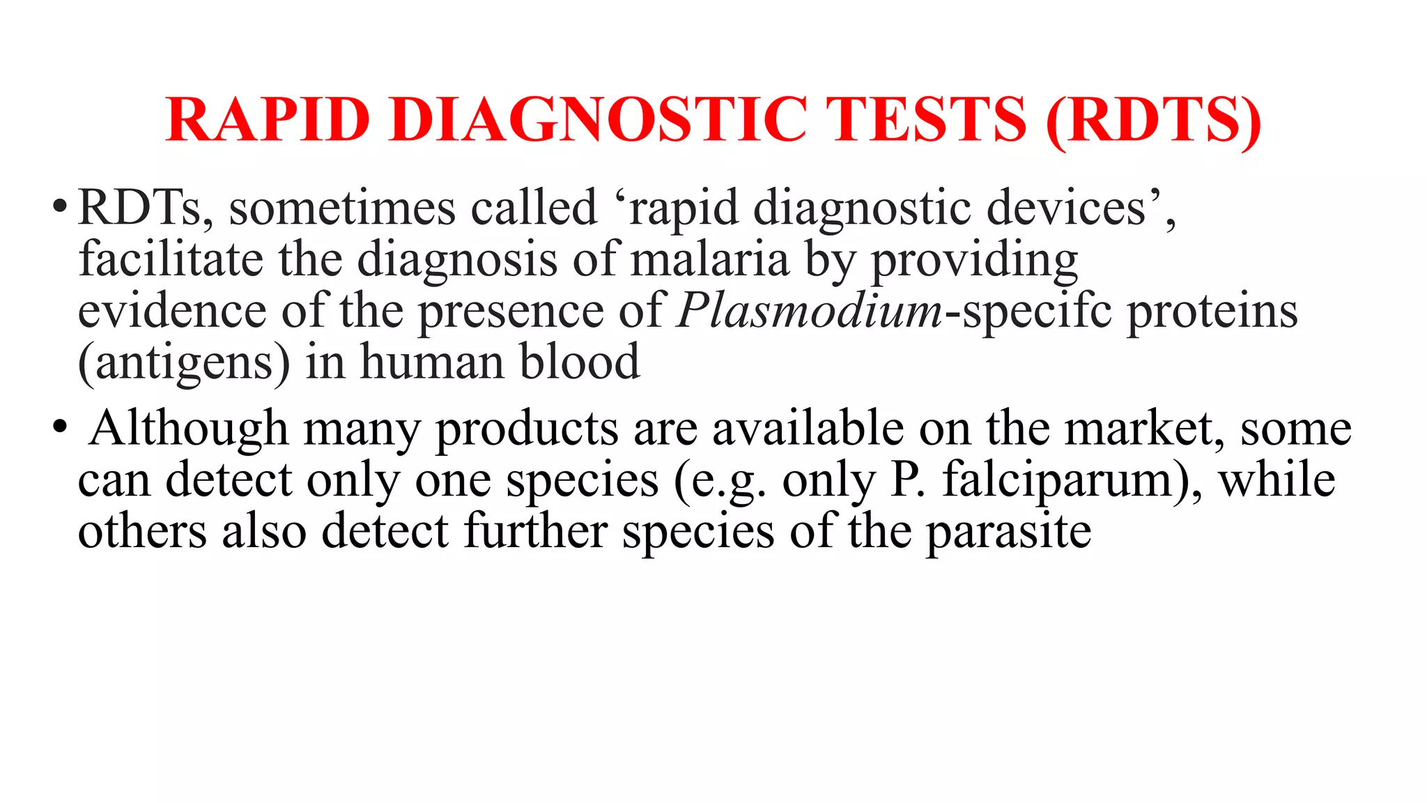 Malaria diagnosis, rd ts vs microscopy | PPTX