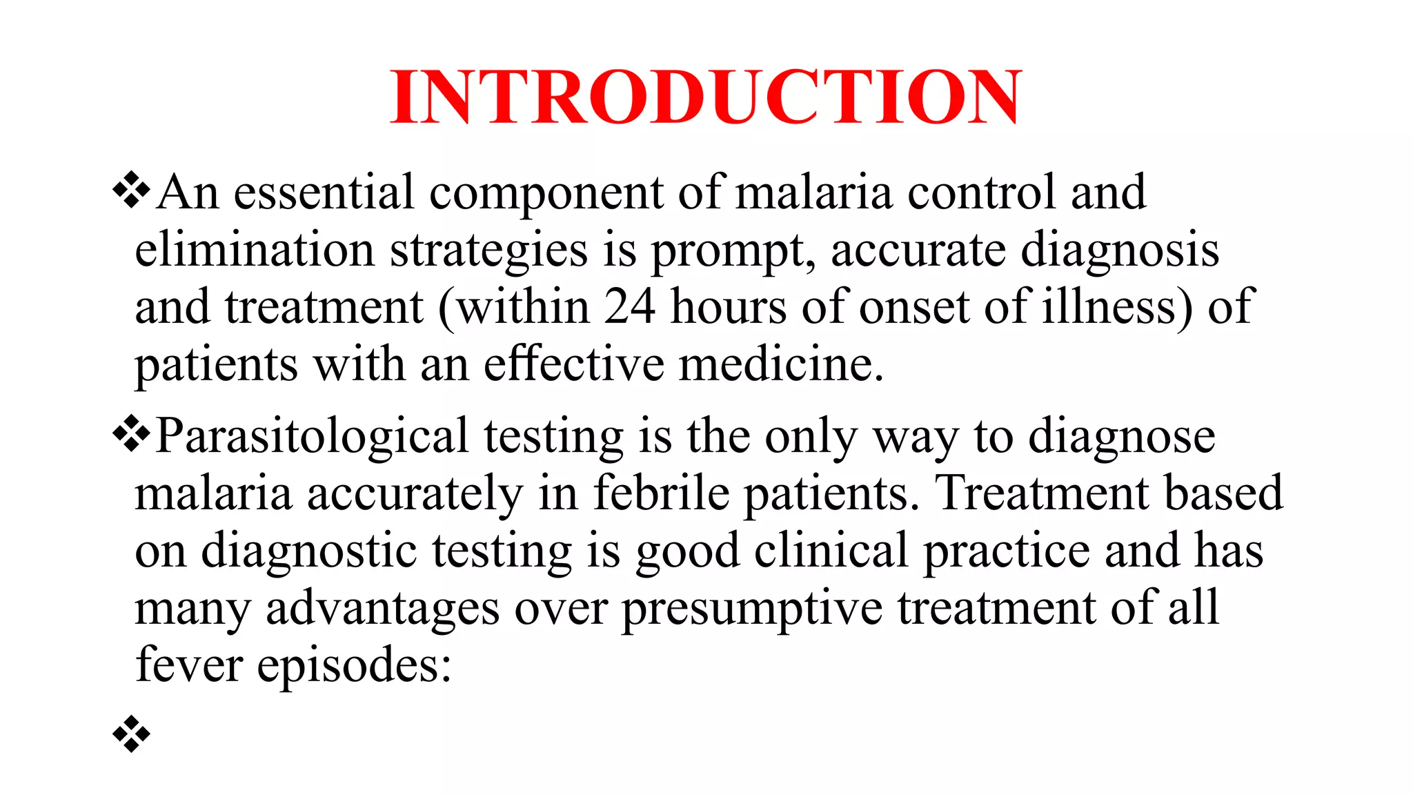 Malaria diagnosis, rd ts vs microscopy | PPTX