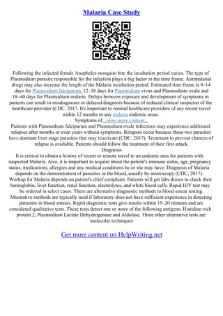 Malaria Essay | PDF | Infectious Diseases | Diseases and Conditions