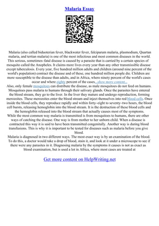 Malaria Essay | PDF