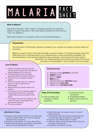 OCR AS Biology Fact Sheets: Malaria | PDF