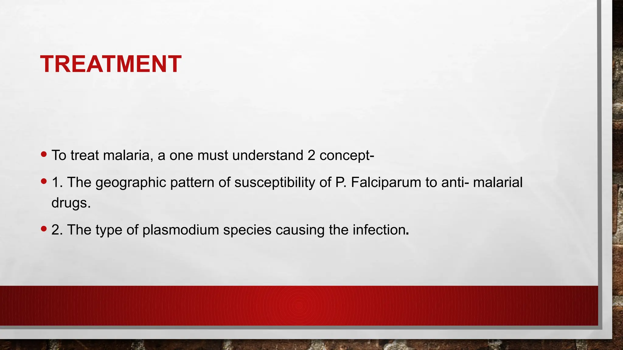 malaria diagnosis treatment pathophysiology | PPTX
