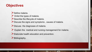 malaria diagnosis treatment pathophysiology | PPTX