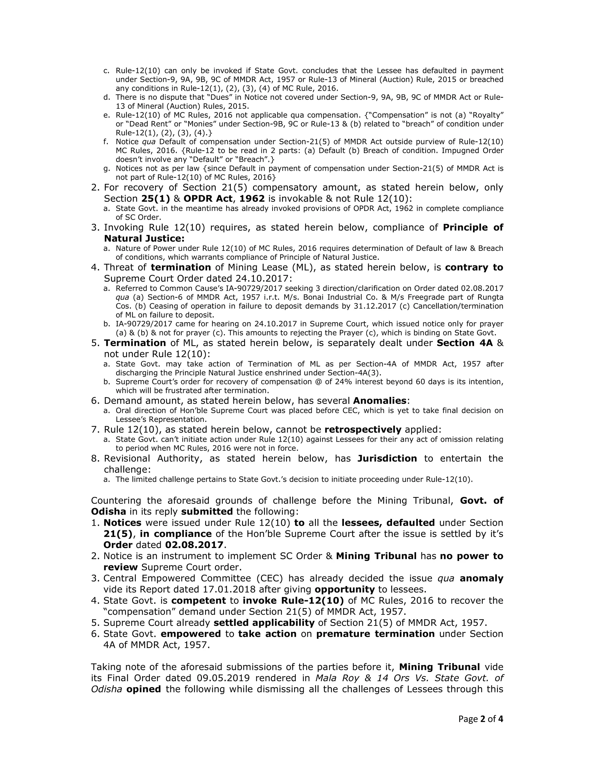 MINING INDUSTRY: A critical analysis through application of Rule 12(10 ...