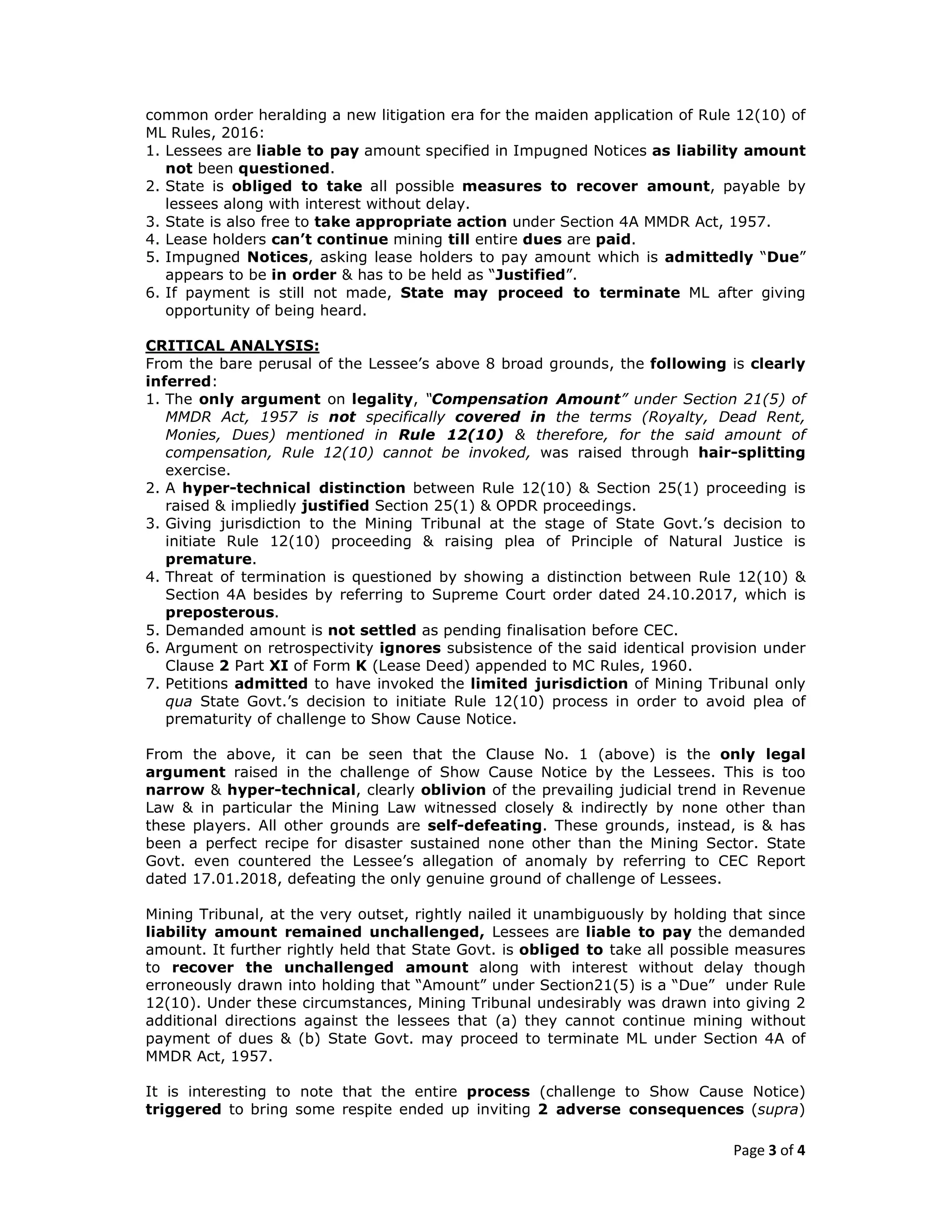 MINING INDUSTRY: A critical analysis through application of Rule 12(10 ...