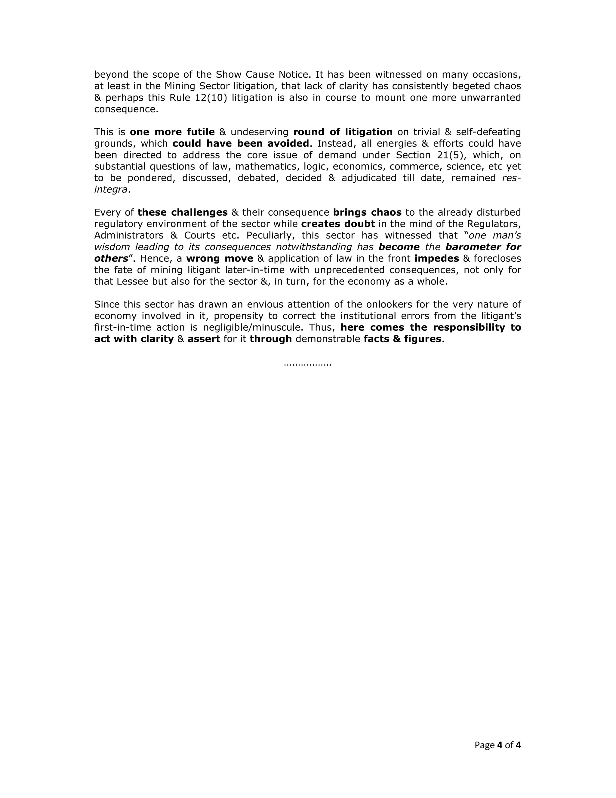 MINING INDUSTRY: A critical analysis through application of Rule 12(10 ...