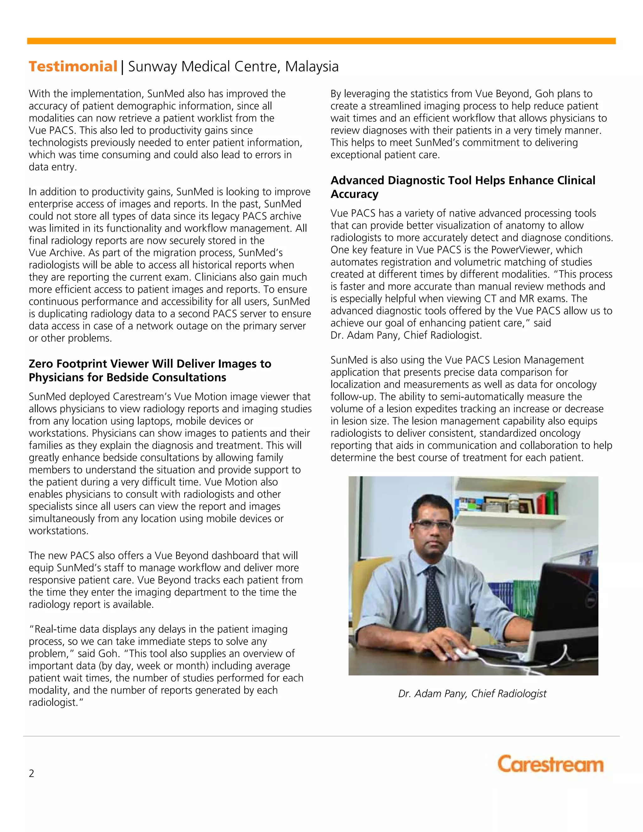 Sunway Medical Centre Installs CARESTREAM Vue PACS to Streamline ...