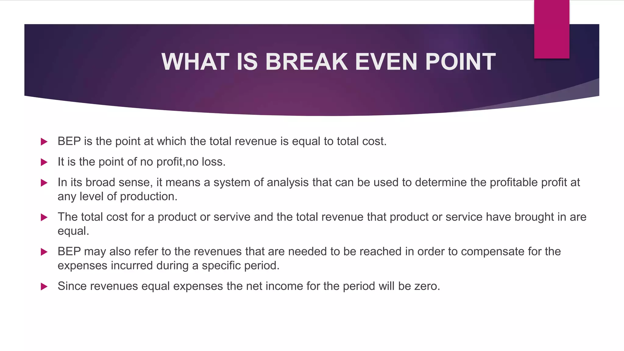 Break even point management accounting | PPTX