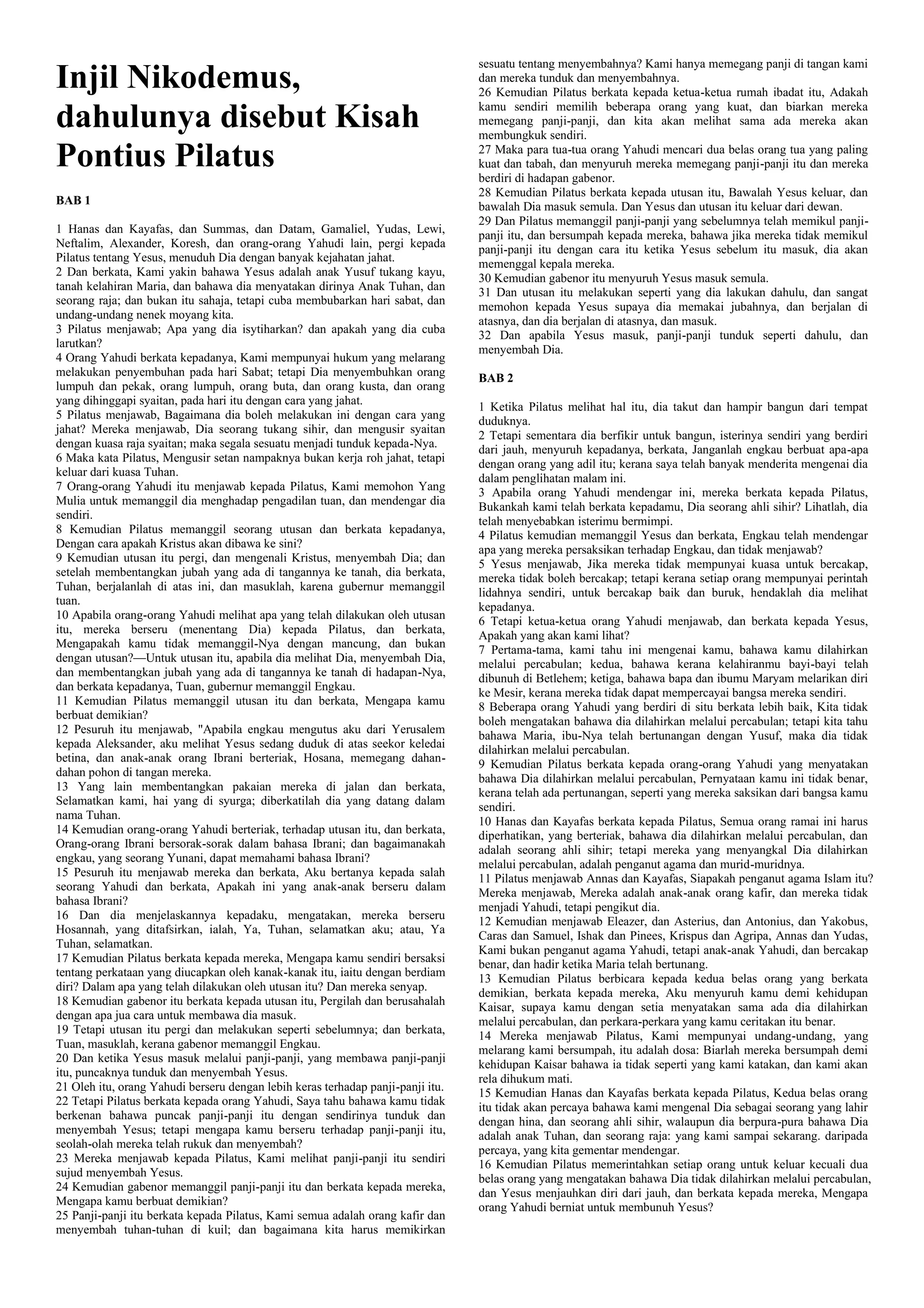 Malay - The Gospel of Nicodemus formerly called The Acts of Pontius ...