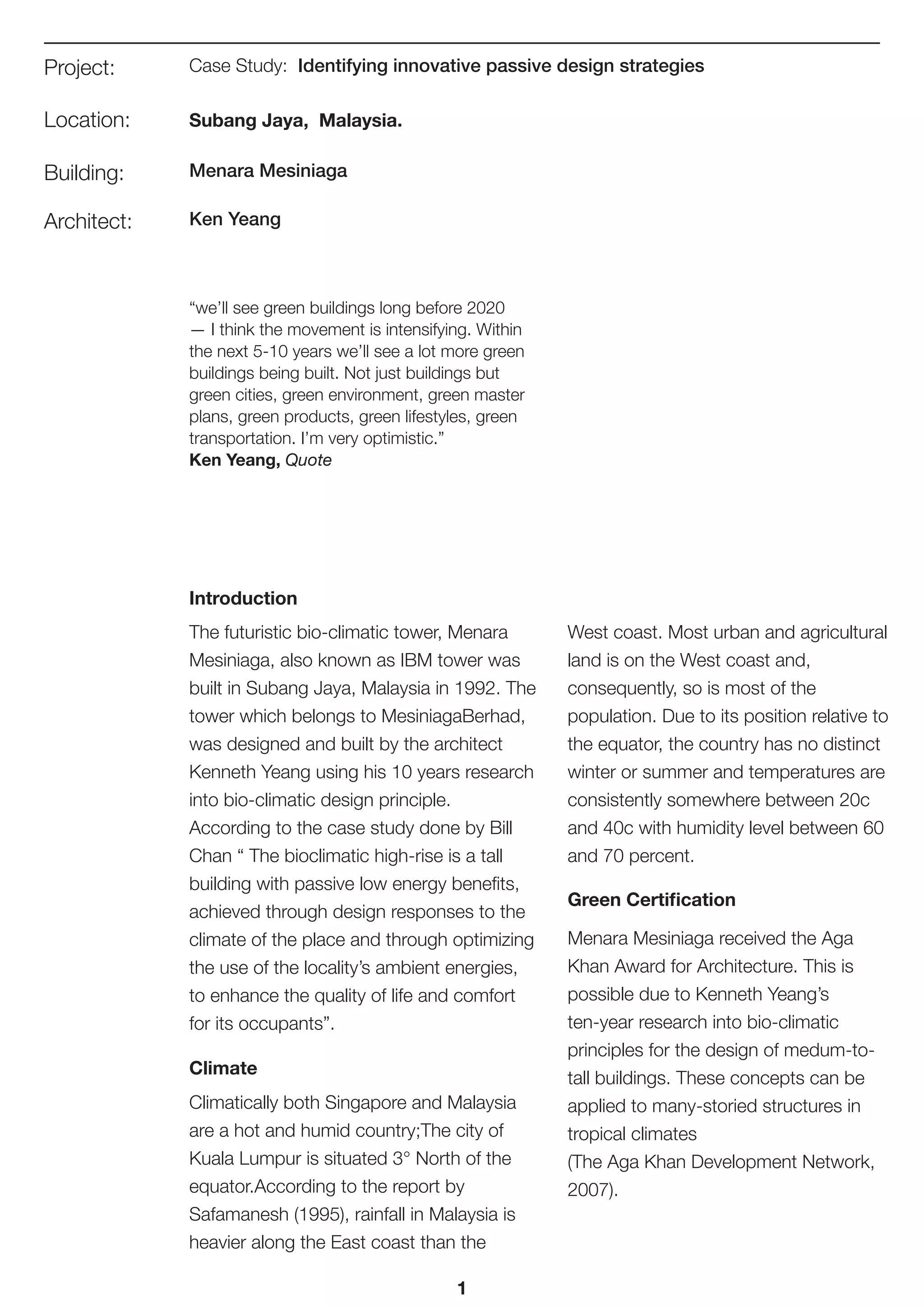 Menara Mesiniaga Building Science Report | PDF