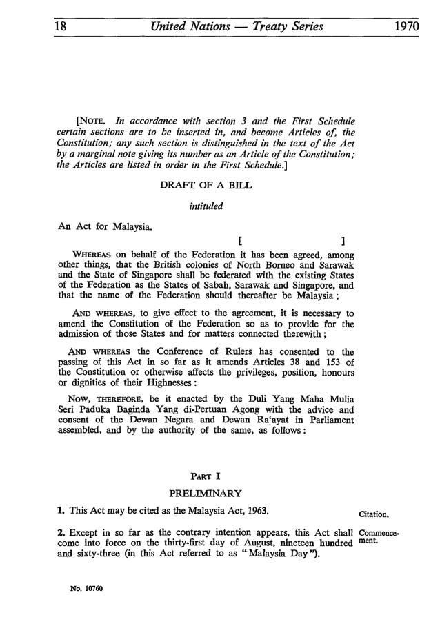 Malaysia Agreement 1963 | PDF