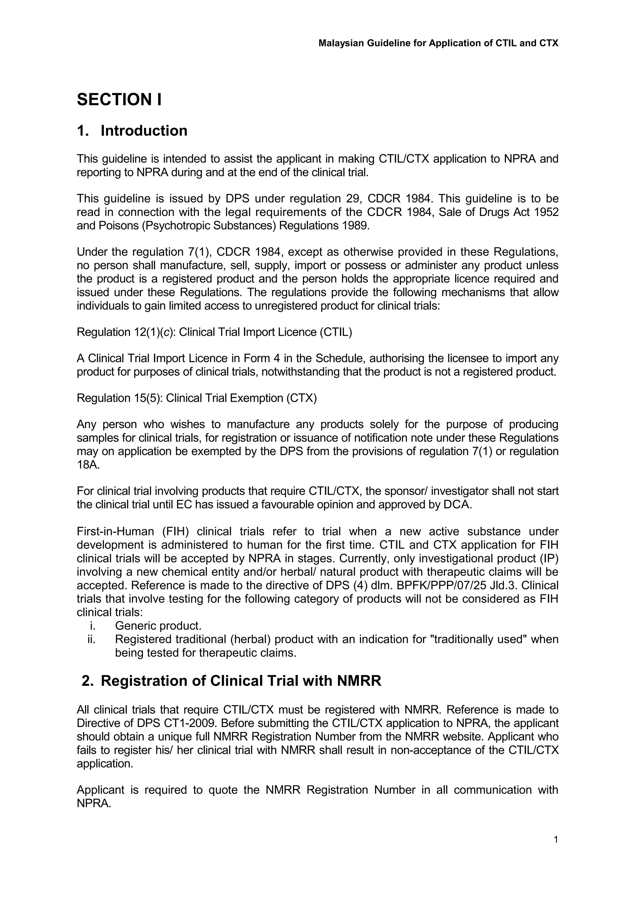 Malaysian Guideline for Application of Clinical Import Licence (CTIL ...