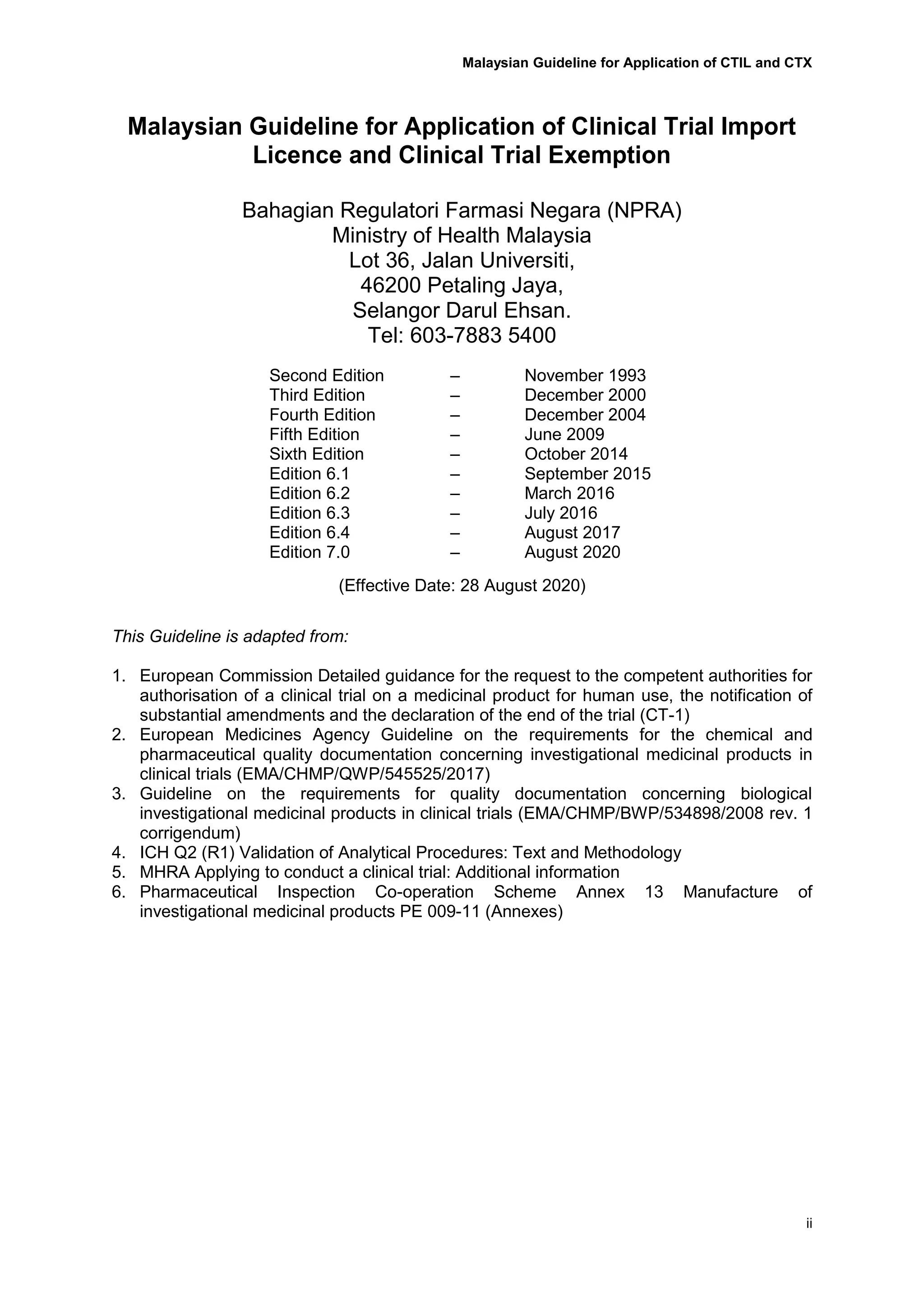 Malaysian Guideline for Application of Clinical Import Licence (CTIL ...