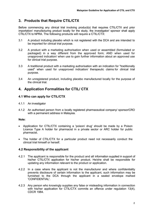 Malaysian Guideline for Application of Clinical Import Licence (CTIL) and Clinical Trial ...