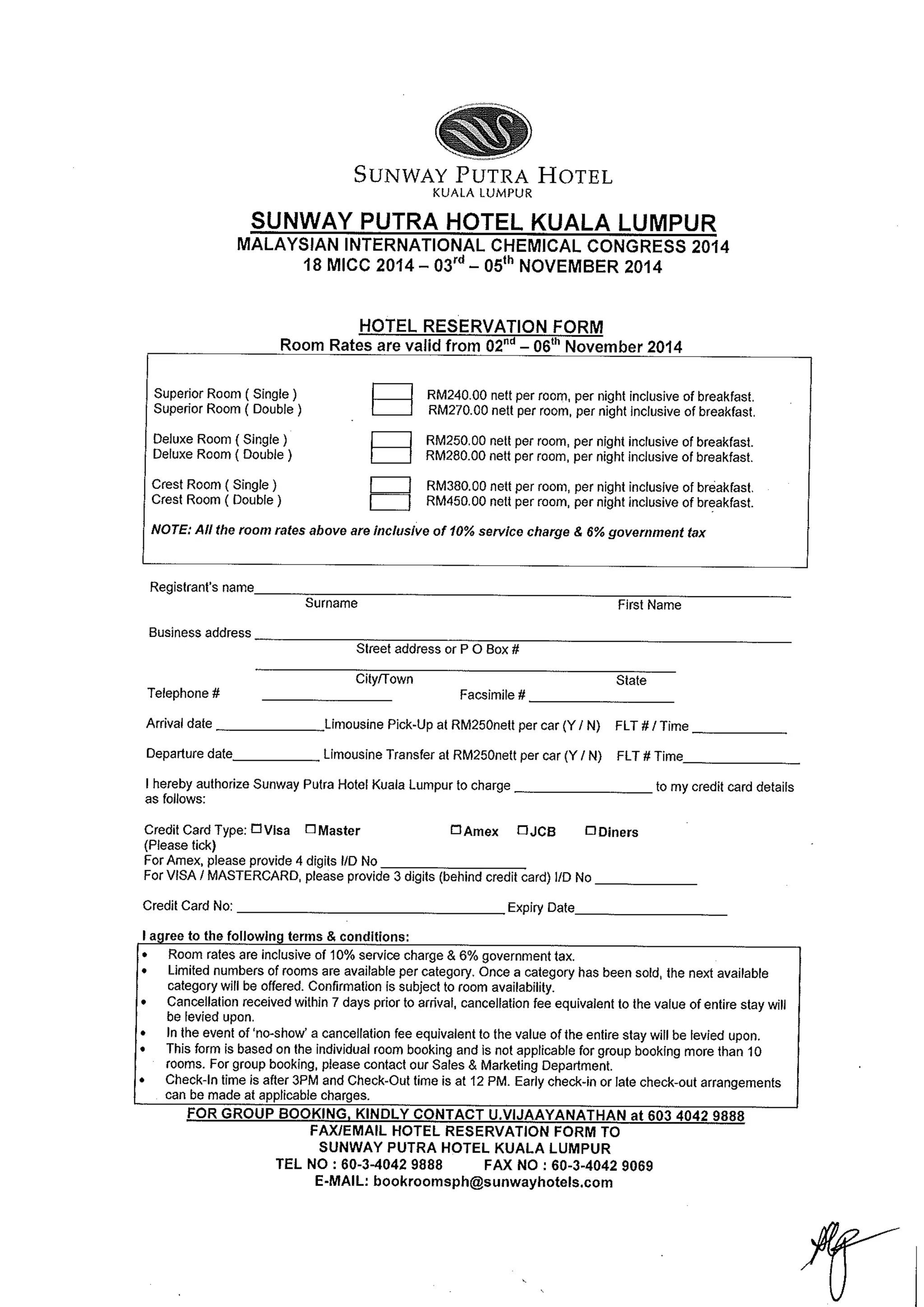 Hotel Reservation Form Malaysian International Chemical Congress 2014 ...