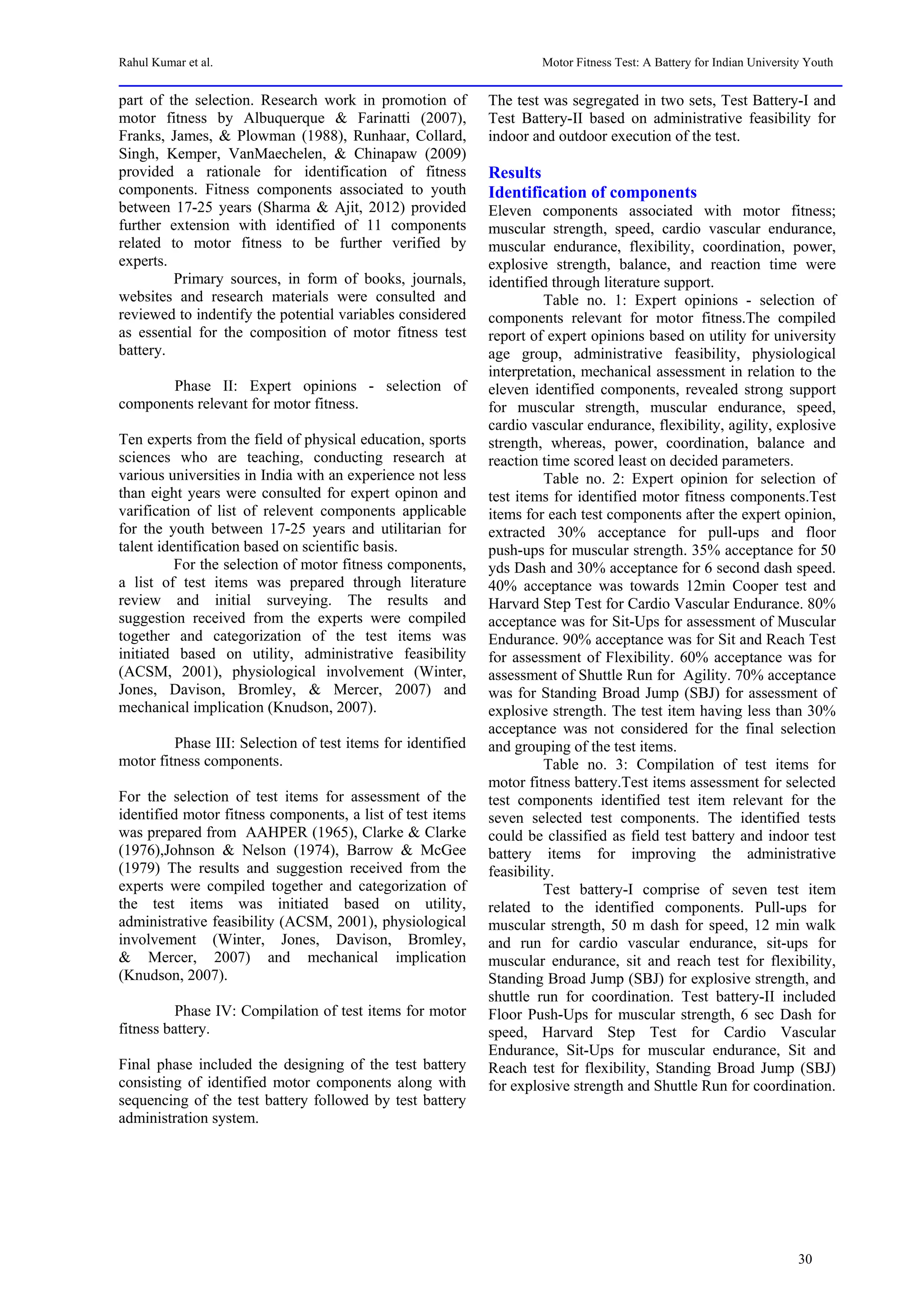 Motor Fitness Test: A Battery for Indian University Youth | PDF